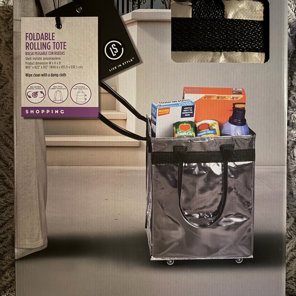Aldi | Storage & Organization | Aldi Foldable Rolling Tote Silver ...